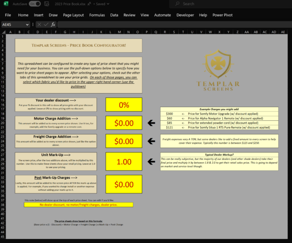 2023 Dealer Price Book - Templar Screens
