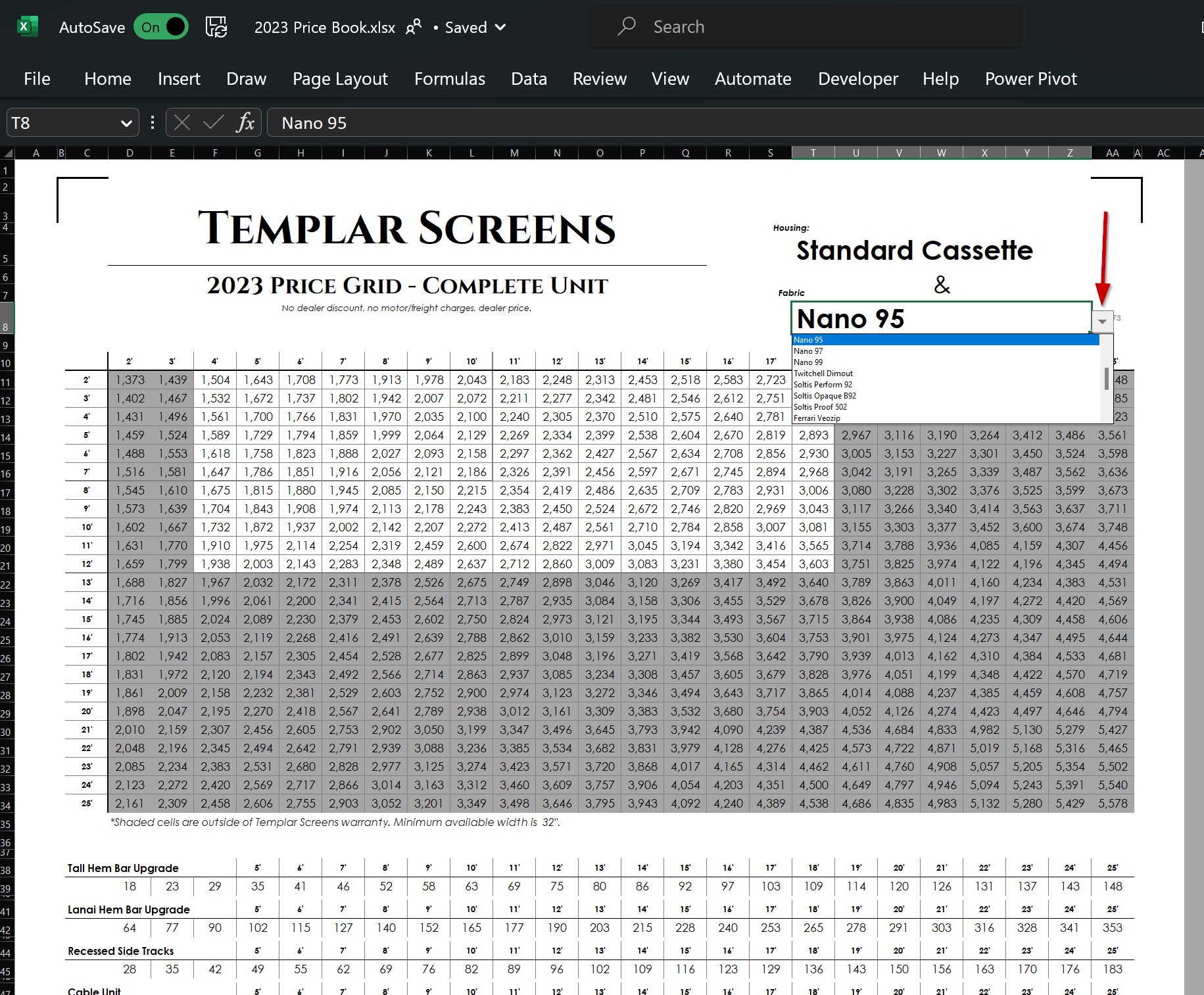 2023 Dealer Price Book - Templar Screens