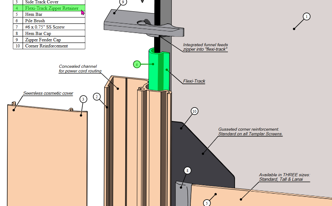 Flexi-Track Technical Drawing - Templar Screens